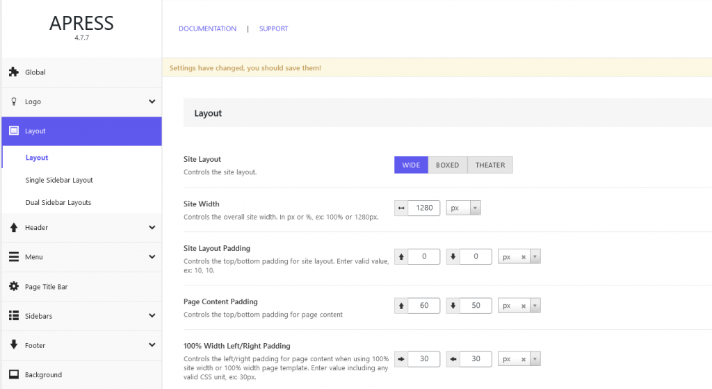 Layout Options – Apressthemes Doc
