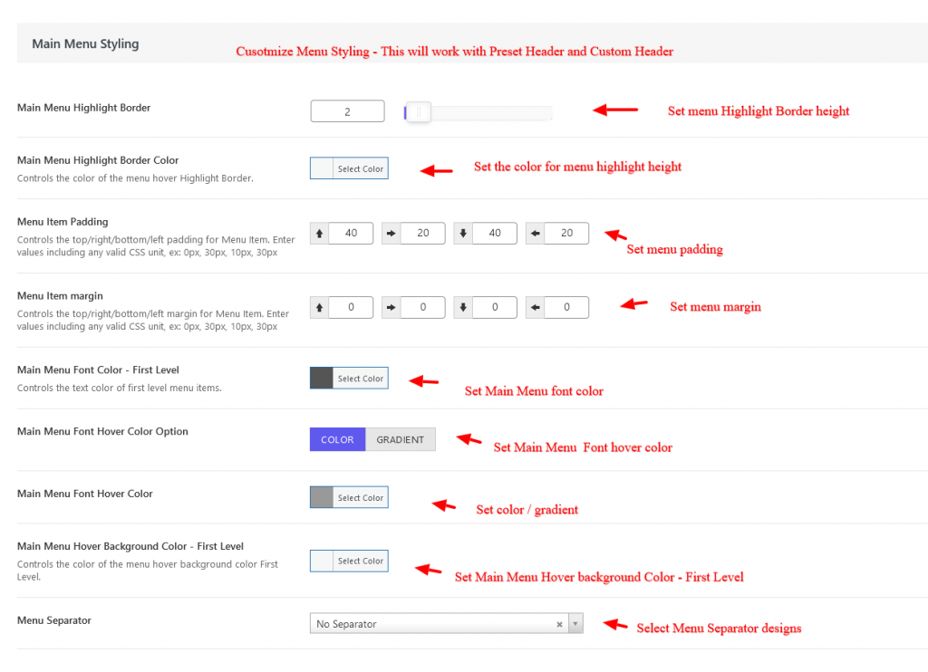 Menu – Theme Options – Apressthemes Doc